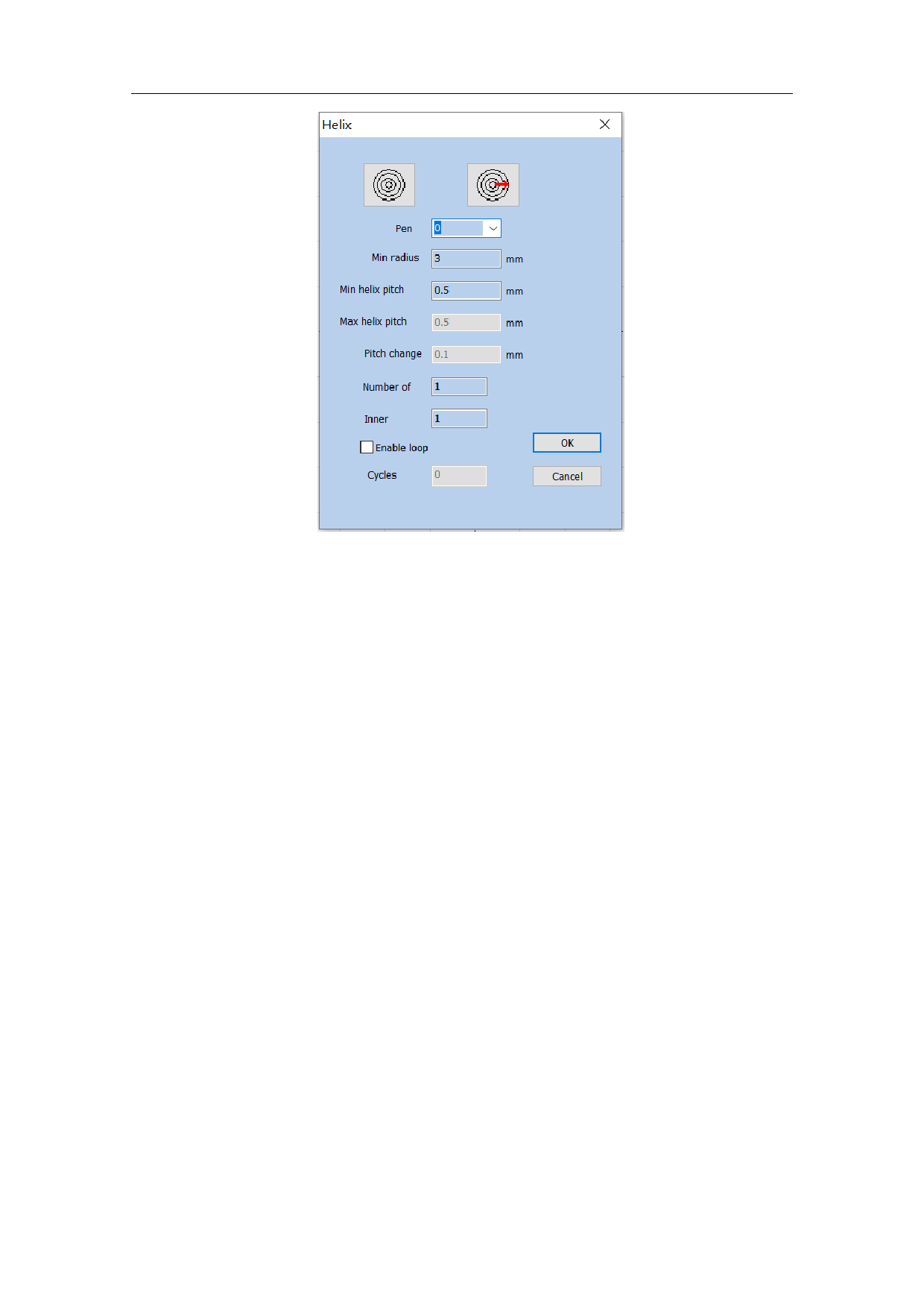 1 Helical Line Setting Dialog Box Helix OK Close Pen (Page 119 / 217 ...